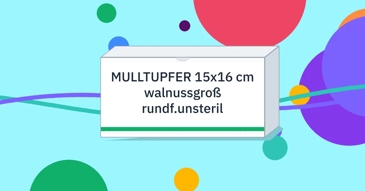 Symbolbild: Packung mit der Aufschrift MULLTUPFER 15x16 cm walnussgroß rundf.unsteril (PZN 00822216) – Verfügbarkeit und Bezug in Apotheken in Frankfurt am Main