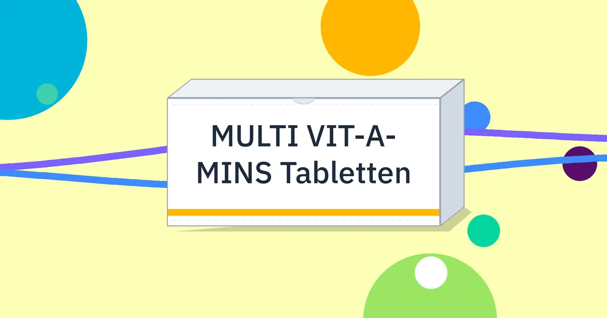 Symbolbild: Packung mit der Aufschrift MULTI VIT-A-MINS Tabletten (PZN 17146305) – Verfügbarkeit und Bezug in Apotheken in Frankfurt am Main