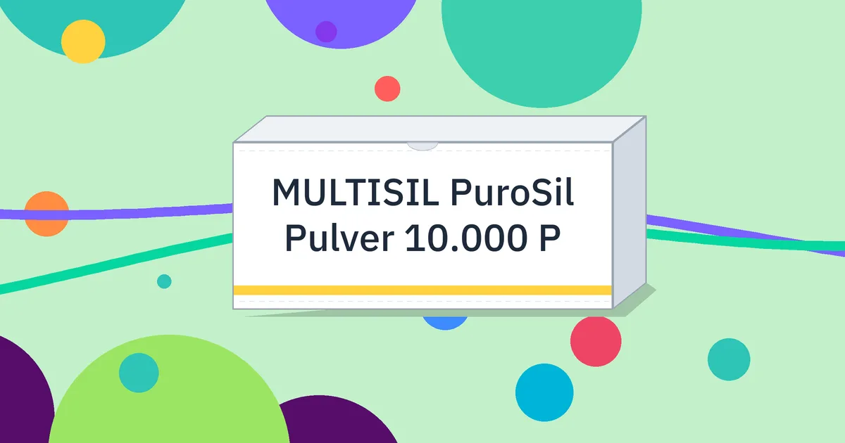 Symbolbild: Packung mit der Aufschrift MULTISIL PuroSil Pulver 10.000 P (PZN 15397026) – Verfügbarkeit und Bezug in Apotheken in Frankfurt am Main