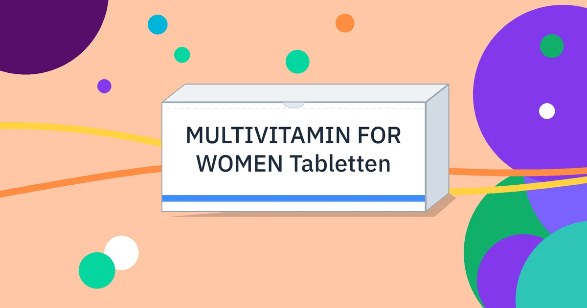 Symbolbild: Packung mit der Aufschrift MULTIVITAMIN FOR WOMEN Tabletten (PZN 19921530) – Verfügbarkeit und Bezug in Apotheken in Frankfurt am Main