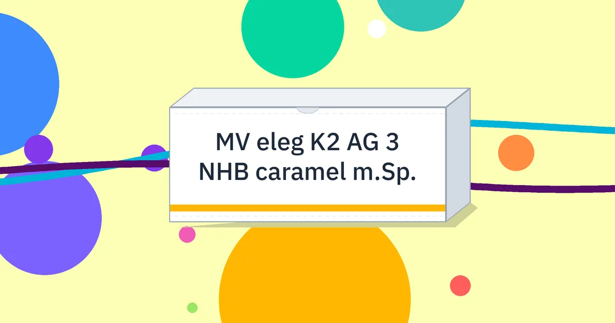 Symbolbild: Packung mit der Aufschrift MV eleg K2 AG 3 NHB caramel m.Sp. (PZN 15731063) – Verfügbarkeit und Bezug in Apotheken in Frankfurt am Main