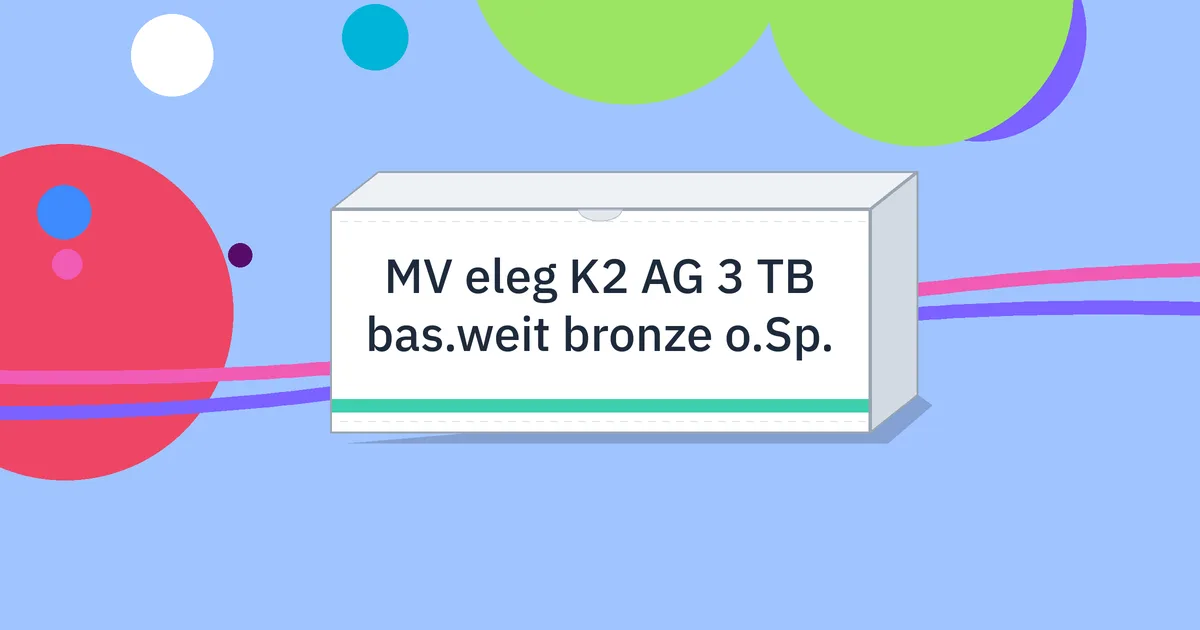 Symbolbild: Packung mit der Aufschrift MV eleg K2 AG 3 TB bas.weit bronze o.Sp. (PZN 14719812) – Verfügbarkeit und Bezug in Apotheken in Frankfurt am Main