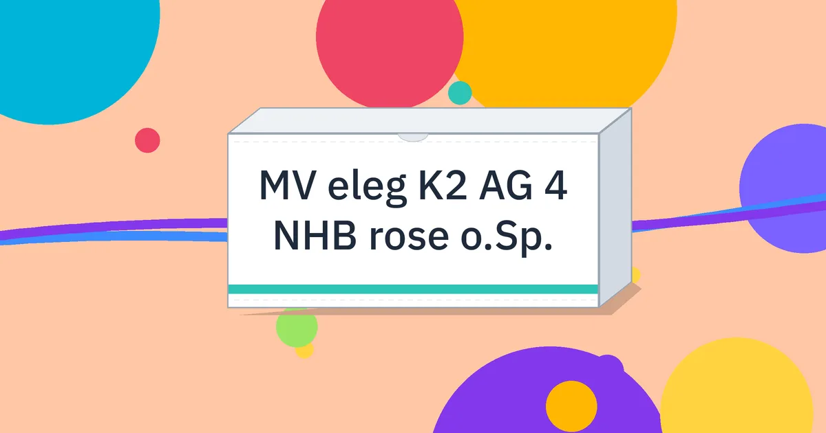 Symbolbild: Packung mit der Aufschrift MV eleg K2 AG 4 NHB rose o.Sp. (PZN 15730141) – Verfügbarkeit und Bezug in Apotheken in Frankfurt am Main