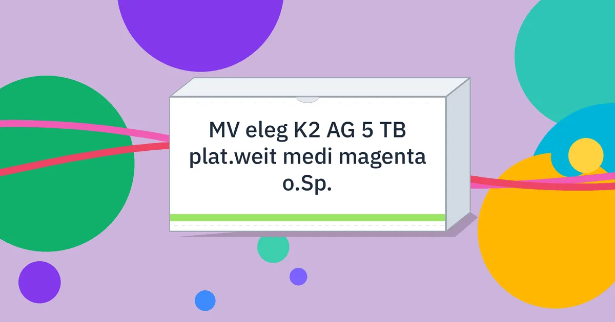 Symbolbild: Packung mit der Aufschrift MV eleg K2 AG 5 TB plat.weit medi magenta o.Sp. (PZN 14639757) – Verfügbarkeit und Bezug in Apotheken in Frankfurt am Main