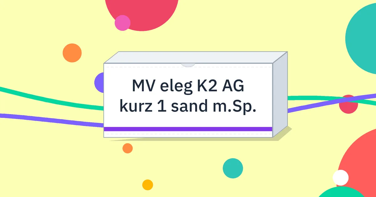 Symbolbild: Packung mit der Aufschrift MV eleg K2 AG kurz 1 sand m.Sp. (PZN 18924874) – Verfügbarkeit und Bezug in Apotheken in Frankfurt am Main
