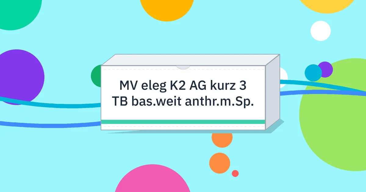 Symbolbild: Packung mit der Aufschrift MV eleg K2 AG kurz 3 TB bas.weit anthr.m.Sp. (PZN 00188251) – Verfügbarkeit und Bezug in Apotheken in Frankfurt am Main