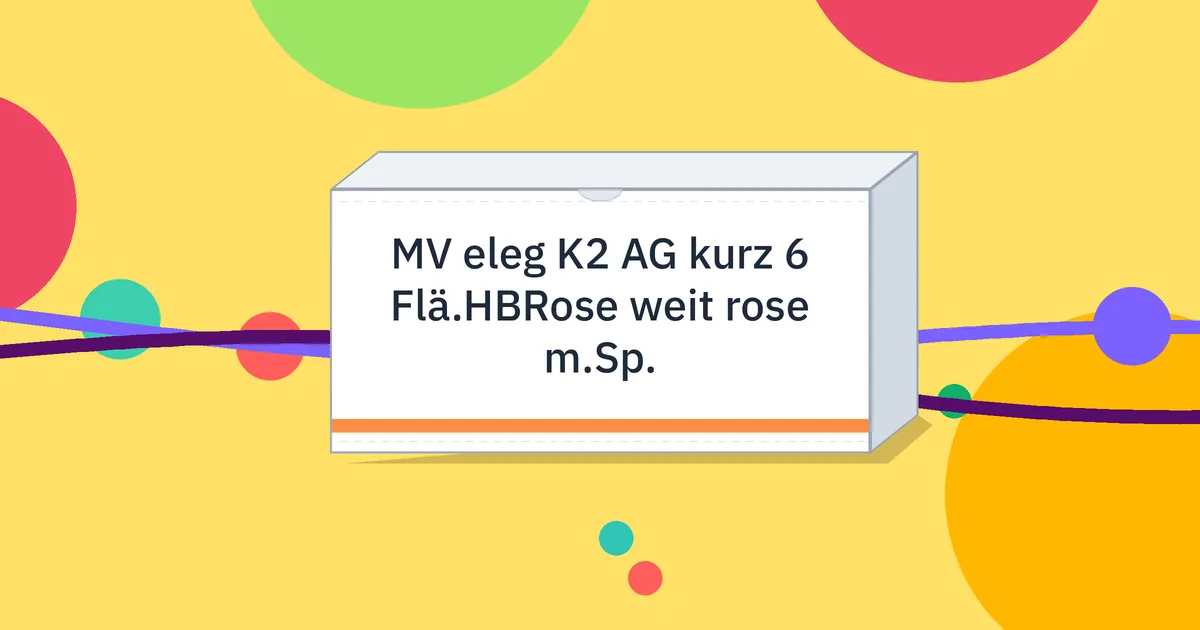 Symbolbild: Packung mit der Aufschrift MV eleg K2 AG kurz 6 Flä.HBRose weit rose m.Sp. (PZN 15705893) – Verfügbarkeit und Bezug in Apotheken in Frankfurt am Main