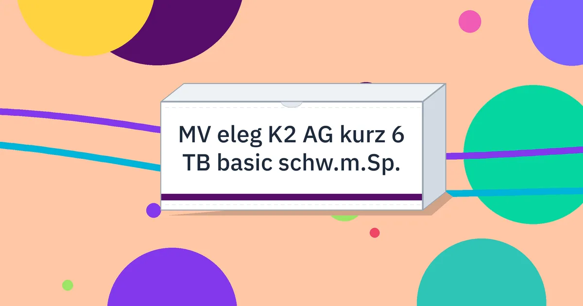 Symbolbild: Packung mit der Aufschrift MV eleg K2 AG kurz 6 TB basic schw.m.Sp. (PZN 00201046) – Verfügbarkeit und Bezug in Apotheken in Frankfurt am Main