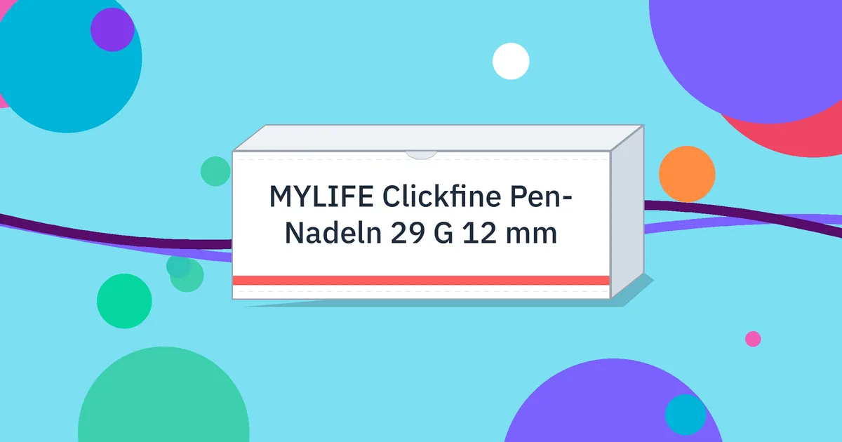 Symbolbild: Packung mit der Aufschrift MYLIFE Clickfine Pen-Nadeln 29 G 12 mm (PZN 11009197) – Verfügbarkeit und Bezug in Apotheken in Frankfurt am Main