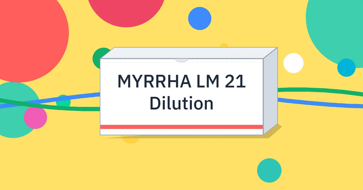 Symbolbild: Packung mit der Aufschrift MYRRHA LM 21 Dilution (PZN 12957677) – Verfügbarkeit und Bezug in Apotheken in Frankfurt am Main
