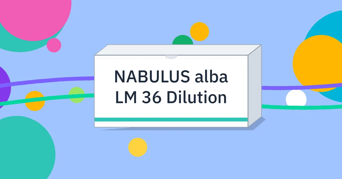 Symbolbild: Packung mit der Aufschrift NABULUS alba LM 36 Dilution (PZN 13615619) – Verfügbarkeit und Bezug in Apotheken in Frankfurt am Main