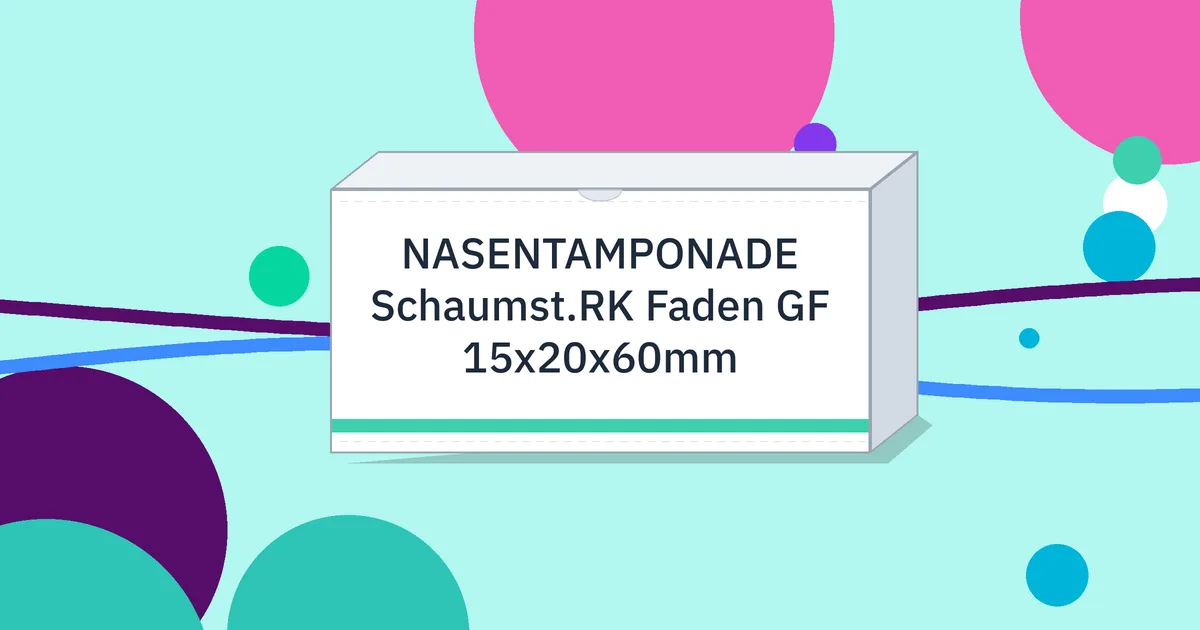 Symbolbild: Packung mit der Aufschrift NASENTAMPONADE Schaumst.RK Faden GF 15x20x60mm (PZN 16145350) – Verfügbarkeit und Bezug in Apotheken in Frankfurt am Main