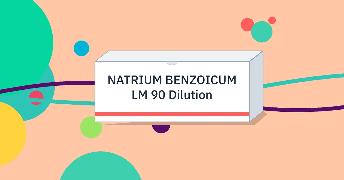 Symbolbild: Packung mit der Aufschrift NATRIUM BENZOICUM LM 90 Dilution (PZN 12960082) – Verfügbarkeit und Bezug in Apotheken in Frankfurt am Main