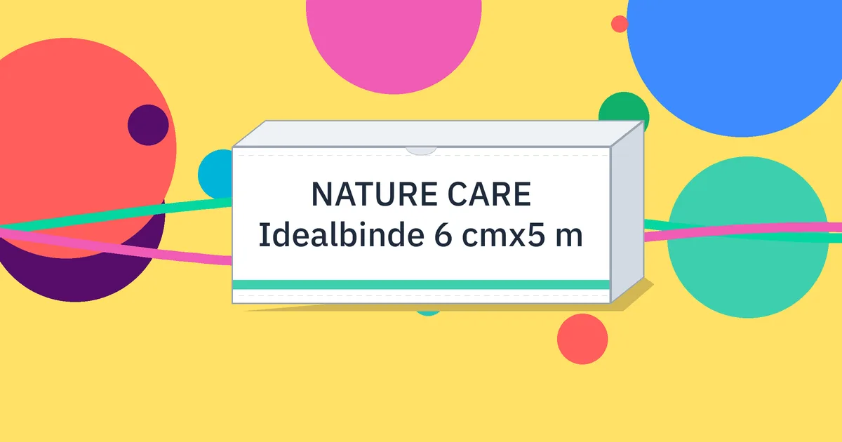 Symbolbild: Packung mit der Aufschrift NATURE CARE Idealbinde 6 cmx5 m (PZN 18117317) – Verfügbarkeit und Bezug in Apotheken in Frankfurt am Main