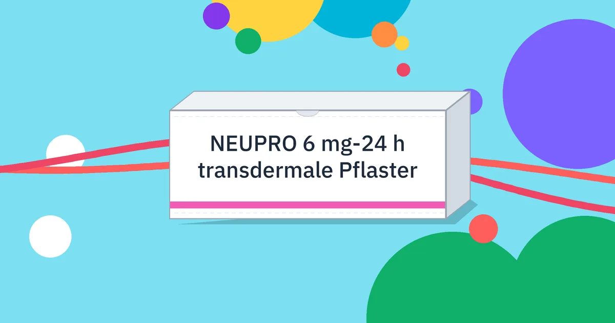 Symbolbild: Packung mit der Aufschrift NEUPRO 6 mg-24 h transdermale Pflaster (PZN 14270312) – Verfügbarkeit und Bezug in Apotheken in Frankfurt am Main