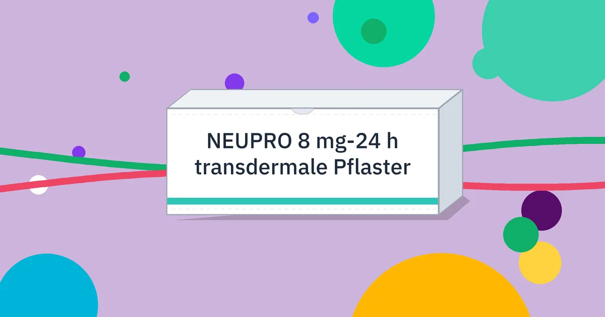 Symbolbild: Packung mit der Aufschrift NEUPRO 8 mg-24 h transdermale Pflaster (PZN 04420880) – Verfügbarkeit und Bezug in Apotheken in Frankfurt am Main