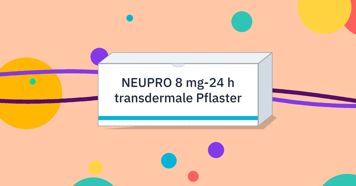 Symbolbild: Packung mit der Aufschrift NEUPRO 8 mg-24 h transdermale Pflaster (PZN 16708385) – Verfügbarkeit und Bezug in Apotheken in Frankfurt am Main