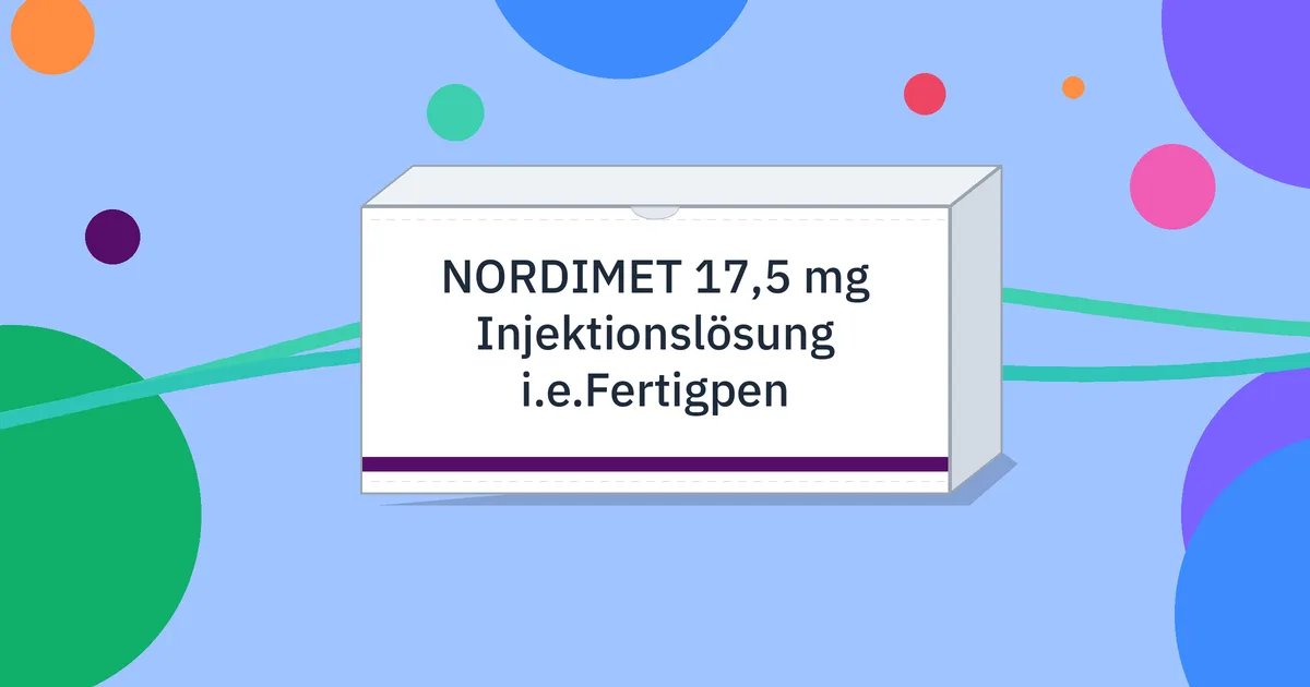 Symbolbild: Packung mit der Aufschrift NORDIMET 17,5 mg Injektionslösung i.e.Fertigpen (PZN 15264526) – Verfügbarkeit und Bezug in Apotheken in Frankfurt am Main