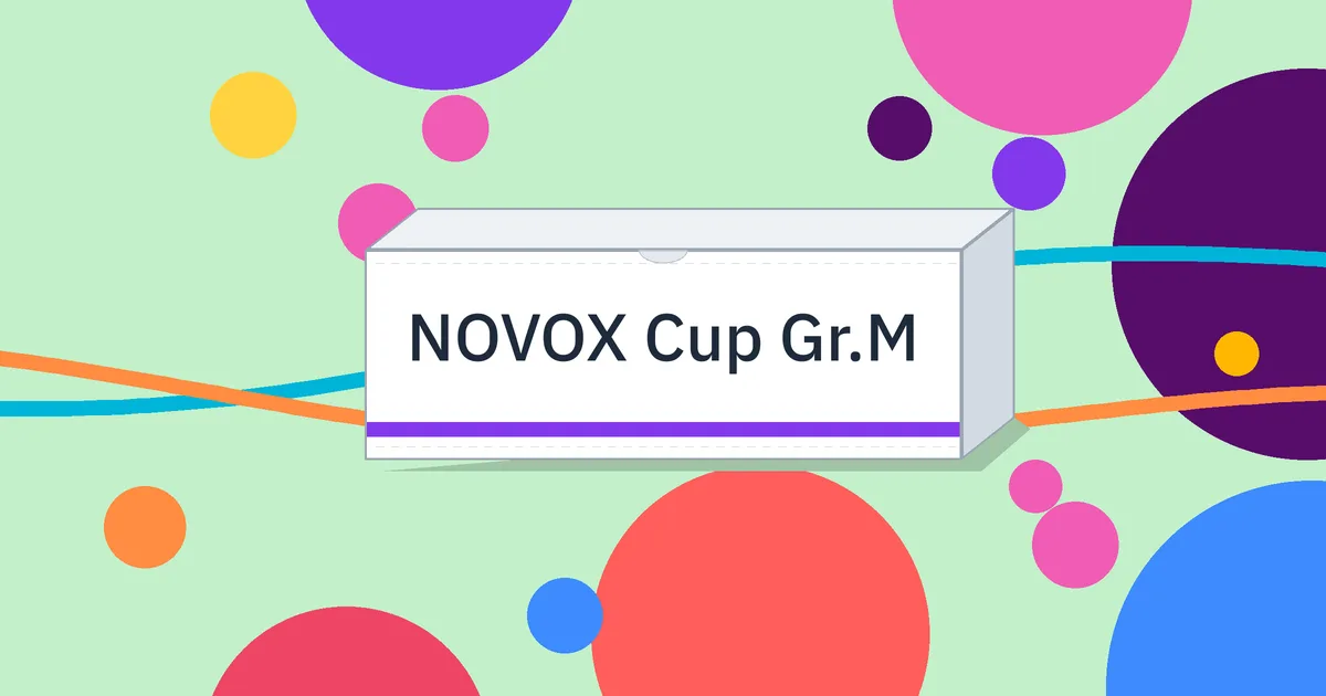 Symbolbild: Packung mit der Aufschrift NOVOX Cup Gr.M (PZN 18650342) – Verfügbarkeit und Bezug in Apotheken in Frankfurt am Main