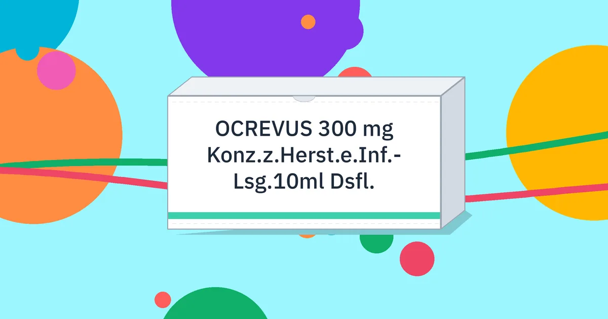 Symbolbild: Packung mit der Aufschrift OCREVUS 300 mg Konz.z.Herst.e.Inf.-Lsg.10ml Dsfl. (PZN 11688732) – Verfügbarkeit und Bezug in Apotheken in Frankfurt am Main