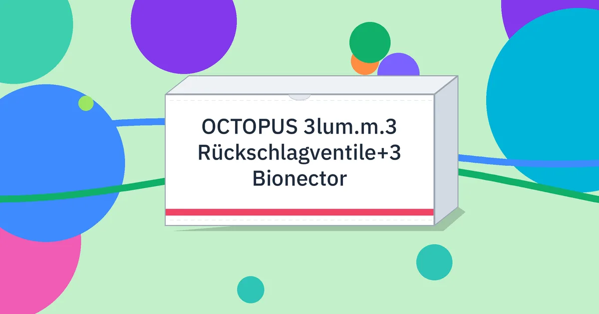 Symbolbild: Packung mit der Aufschrift OCTOPUS 3lum.m.3 Rückschlagventile+3 Bionector (PZN 19149472) – Verfügbarkeit und Bezug in Apotheken in Frankfurt am Main
