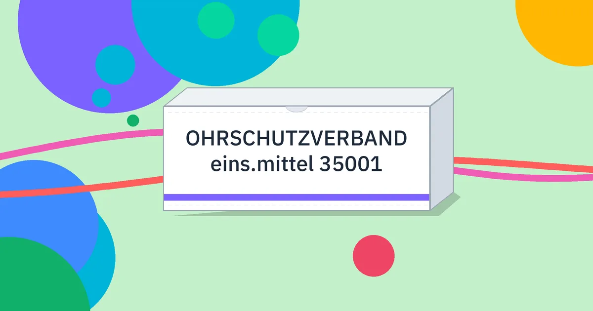 Symbolbild: Packung mit der Aufschrift OHRSCHUTZVERBAND eins.mittel 35001 (PZN 00185577) – Verfügbarkeit und Bezug in Apotheken in Frankfurt am Main