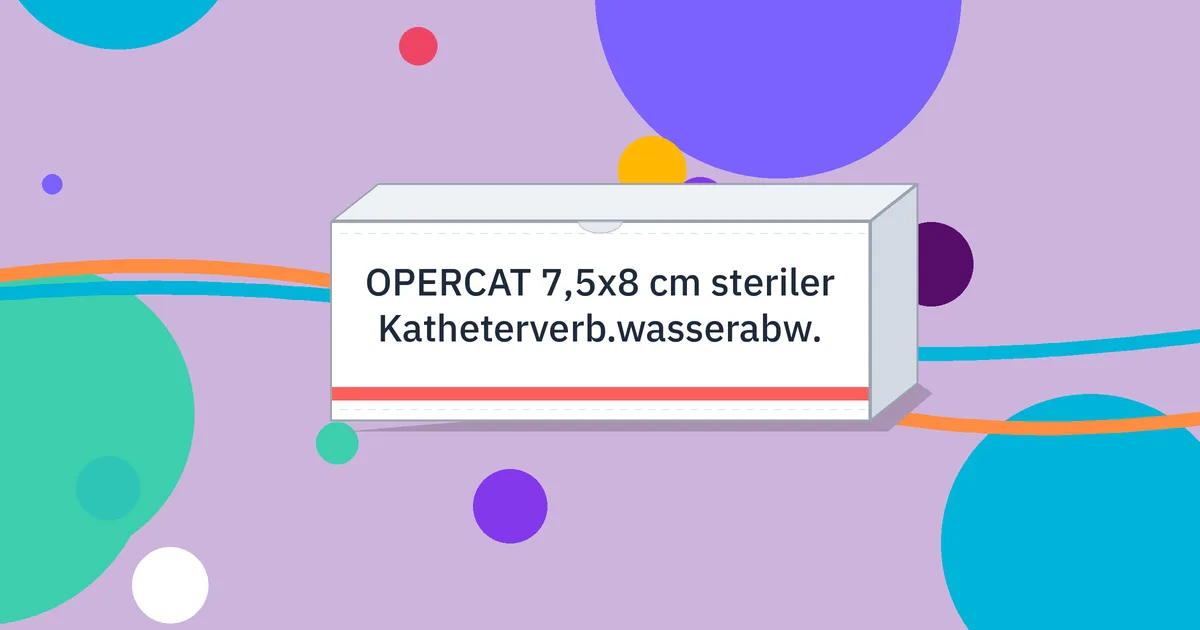 Symbolbild: Packung mit der Aufschrift OPERCAT 7,5x8 cm steriler Katheterverb.wasserabw. (PZN 10762892) – Verfügbarkeit und Bezug in Apotheken in Frankfurt am Main