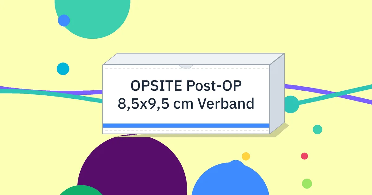 Symbolbild: Packung mit der Aufschrift OPSITE Post-OP 8,5x9,5 cm Verband (PZN 13895263) – Verfügbarkeit und Bezug in Apotheken in Frankfurt am Main
