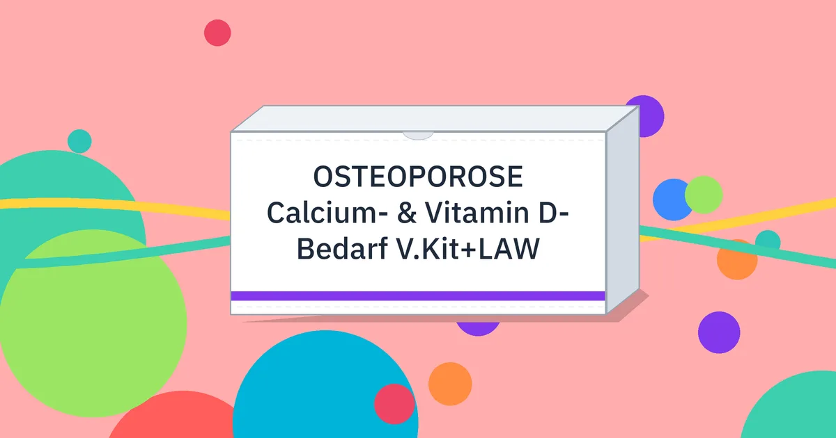 Symbolbild: Packung mit der Aufschrift OSTEOPOROSE Calcium- & Vitamin D-Bedarf V.Kit+LAW (PZN 16739894) – Verfügbarkeit und Bezug in Apotheken in Frankfurt am Main