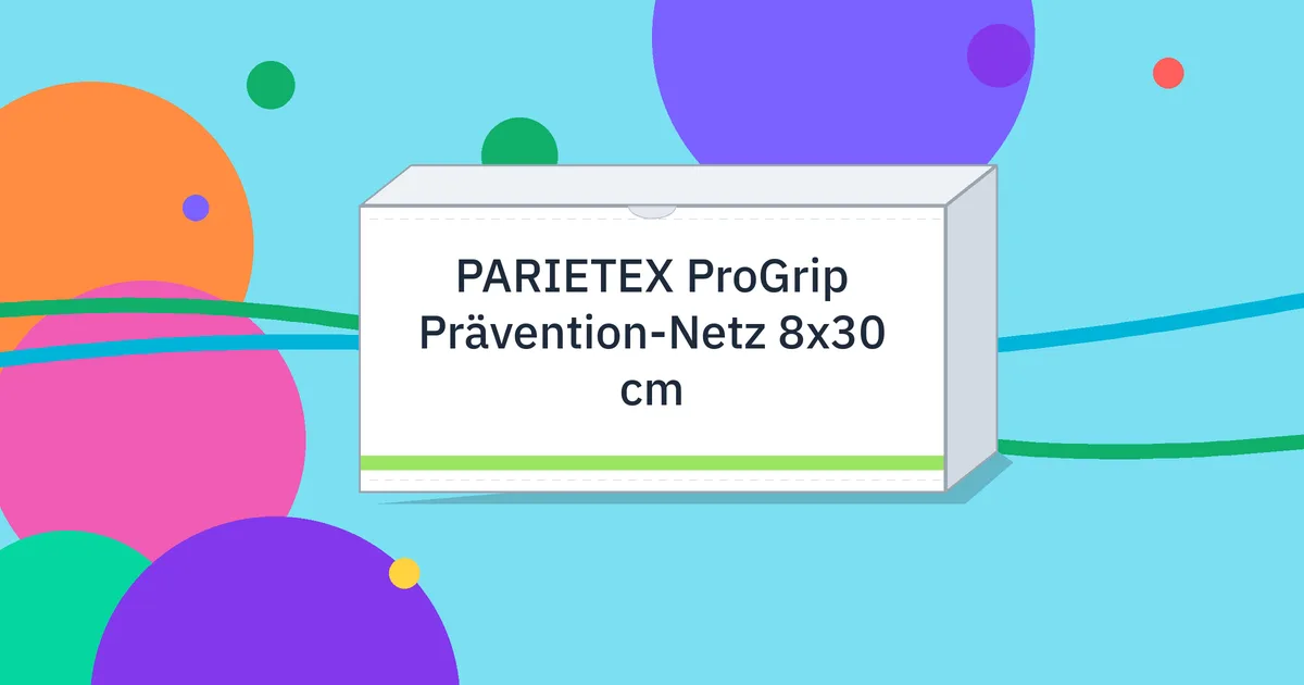 Symbolbild: Packung mit der Aufschrift PARIETEX ProGrip Prävention-Netz 8x30 cm (PZN 18258443) – Verfügbarkeit und Bezug in Apotheken in Frankfurt am Main