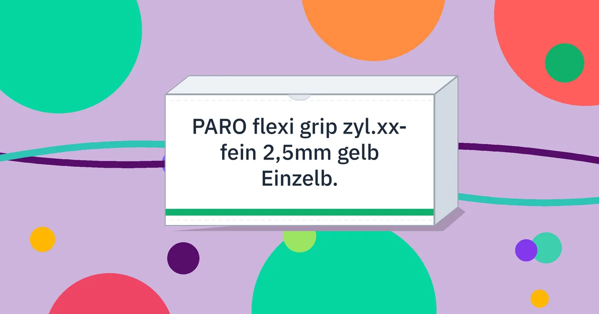 Symbolbild: Packung mit der Aufschrift PARO flexi grip zyl.xx-fein 2,5mm gelb Einzelb. (PZN 17372823) – Verfügbarkeit und Bezug in Apotheken in Frankfurt am Main