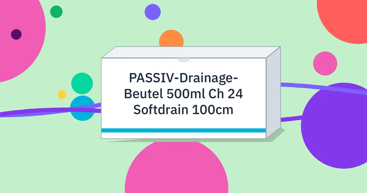 Symbolbild: Packung mit der Aufschrift PASSIV-Drainage-Beutel 500ml Ch 24 Softdrain 100cm (PZN 16598838) – Verfügbarkeit und Bezug in Apotheken in Frankfurt am Main