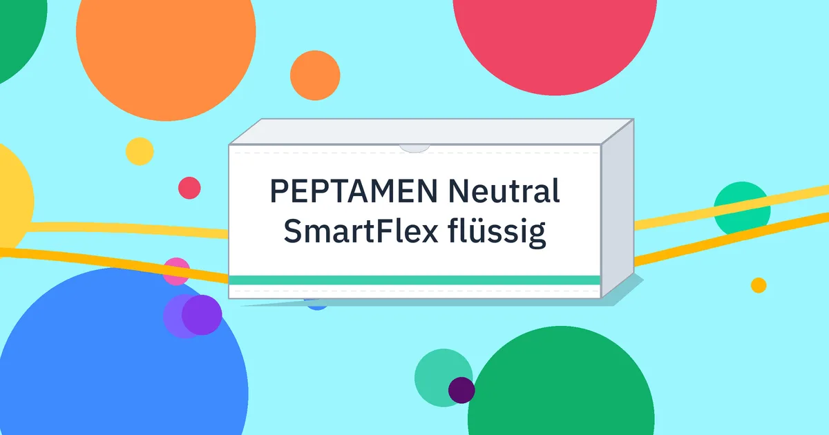 Symbolbild: Packung mit der Aufschrift PEPTAMEN Neutral SmartFlex flüssig (PZN 09254601) – Verfügbarkeit und Bezug in Apotheken in Frankfurt am Main