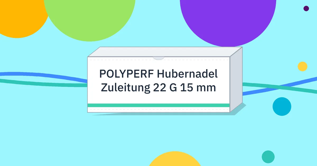 Symbolbild: Packung mit der Aufschrift POLYPERF Hubernadel Zuleitung 22 G 15 mm (PZN 12425992) – Verfügbarkeit und Bezug in Apotheken in Frankfurt am Main