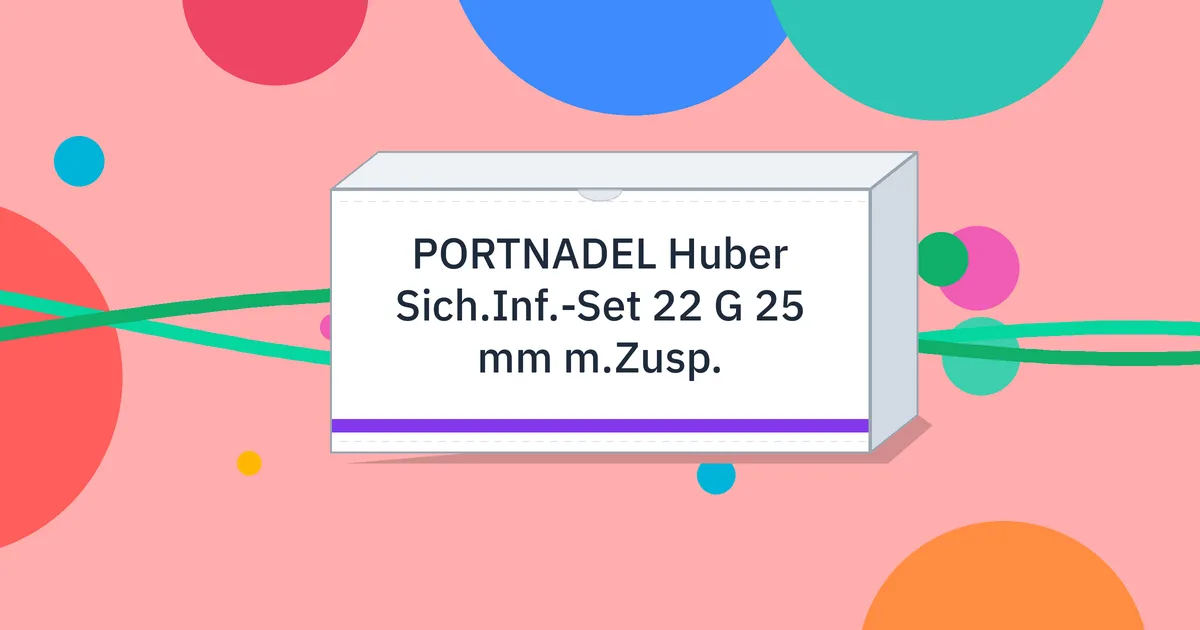 Symbolbild: Packung mit der Aufschrift PORTNADEL Huber Sich.Inf.-Set 22 G 25 mm m.Zusp. (PZN 00358405) – Verfügbarkeit und Bezug in Apotheken in Frankfurt am Main