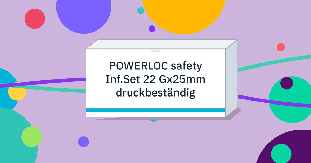 Symbolbild: Packung mit der Aufschrift POWERLOC safety Inf.Set 22 Gx25mm druckbeständig (PZN 18816759) – Verfügbarkeit und Bezug in Apotheken in Frankfurt am Main