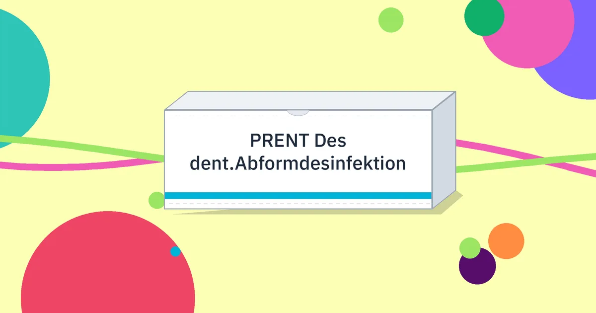 Symbolbild: Packung mit der Aufschrift PRENT Des dent.Abformdesinfektion (PZN 09668018) – Verfügbarkeit und Bezug in Apotheken in Frankfurt am Main