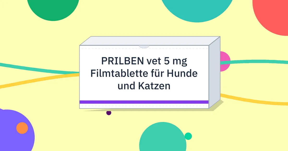 Symbolbild: Packung mit der Aufschrift PRILBEN vet 5 mg Filmtablette für Hunde und Katzen (PZN 13881982) – Verfügbarkeit und Bezug in Apotheken in Frankfurt am Main