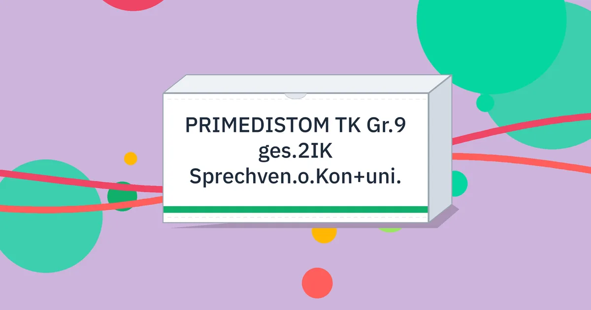 Symbolbild: Packung mit der Aufschrift PRIMEDISTOM TK Gr.9 ges.2IK Sprechven.o.Kon+uni. (PZN 10209209) – Verfügbarkeit und Bezug in Apotheken in Frankfurt am Main