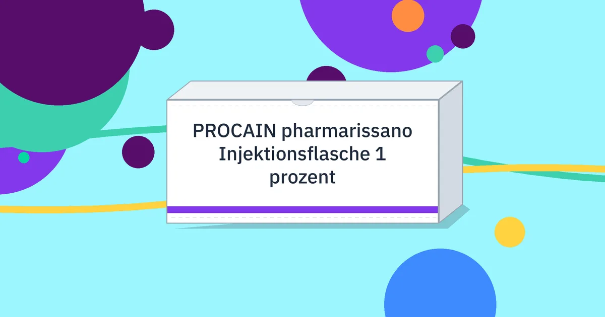 Symbolbild: Packung mit der Aufschrift PROCAIN pharmarissano Injektionsflasche 1 prozent (PZN 16816264) – Verfügbarkeit und Bezug in Apotheken in Frankfurt am Main