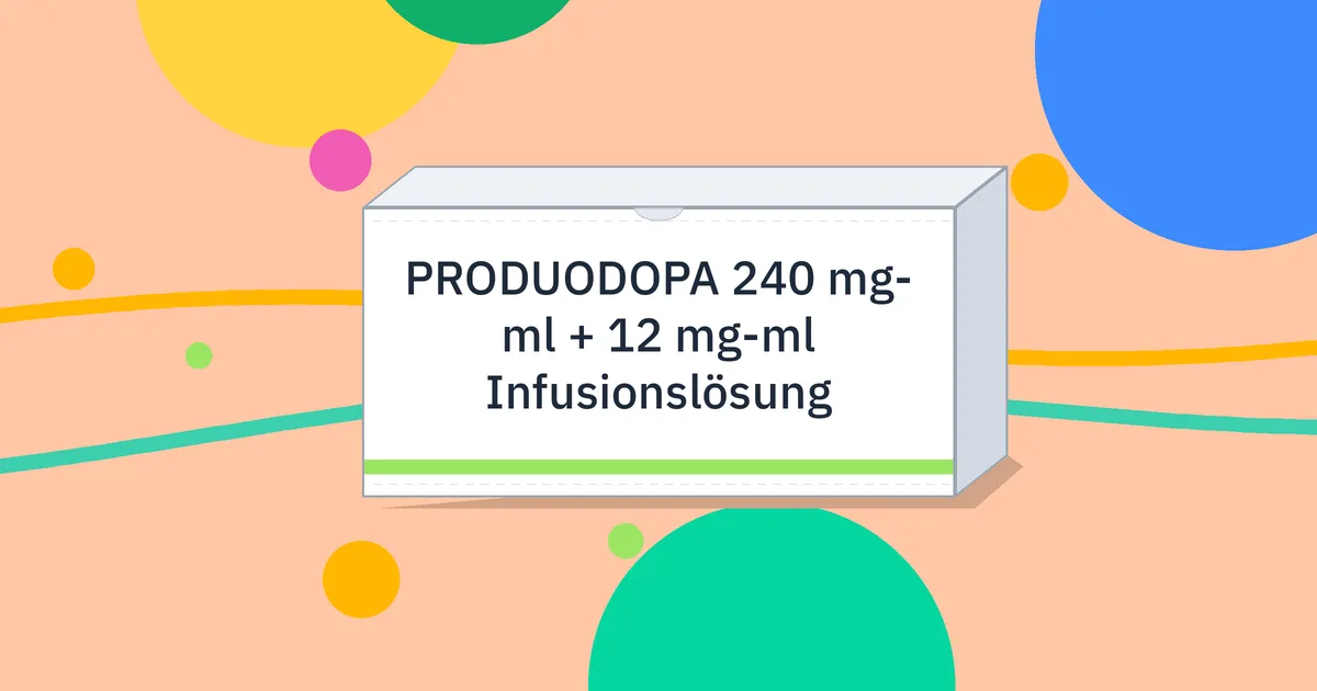 Symbolbild: Packung mit der Aufschrift PRODUODOPA 240 mg-ml + 12 mg-ml Infusionslösung (PZN 20227740) – Verfügbarkeit und Bezug in Apotheken in Frankfurt am Main