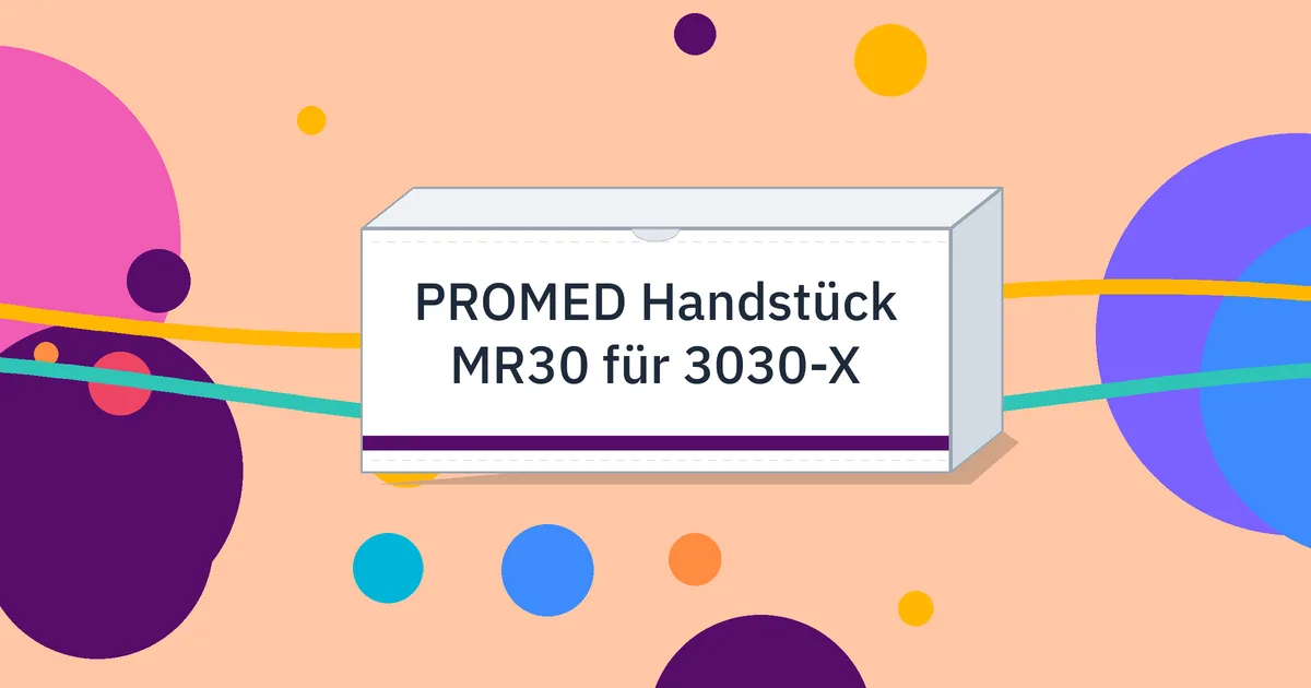 Symbolbild: Packung mit der Aufschrift PROMED Handstück MR30 für 3030-X (PZN 20843746) – Verfügbarkeit und Bezug in Apotheken in Frankfurt am Main