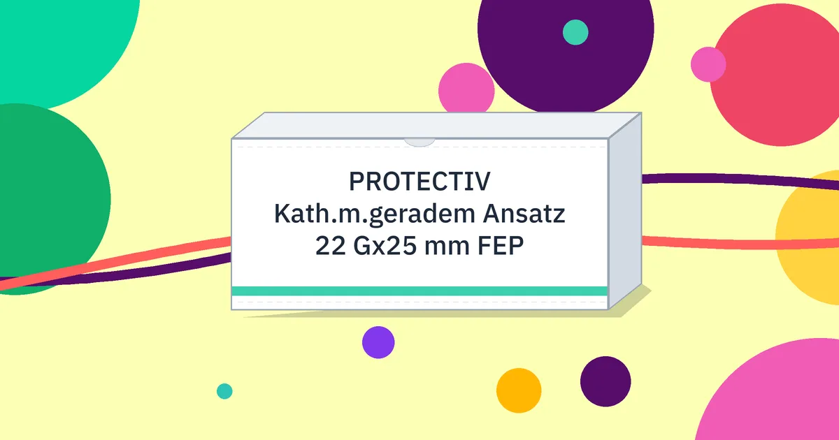 Symbolbild: Packung mit der Aufschrift PROTECTIV Kath.m.geradem Ansatz 22 Gx25 mm FEP (PZN 08420121) – Verfügbarkeit und Bezug in Apotheken in Frankfurt am Main