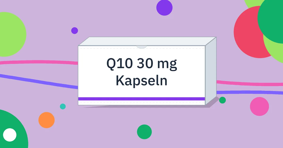 Symbolbild: Packung mit der Aufschrift Q10 30 mg Kapseln (PZN 02167709) – Verfügbarkeit und Bezug in Apotheken in Frankfurt am Main