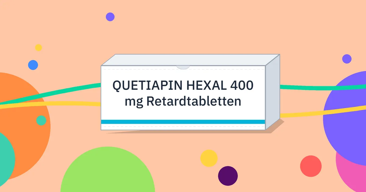Symbolbild: Packung mit der Aufschrift QUETIAPIN HEXAL 400 mg Retardtabletten (PZN 09637756) – Verfügbarkeit und Bezug in Apotheken in Frankfurt am Main