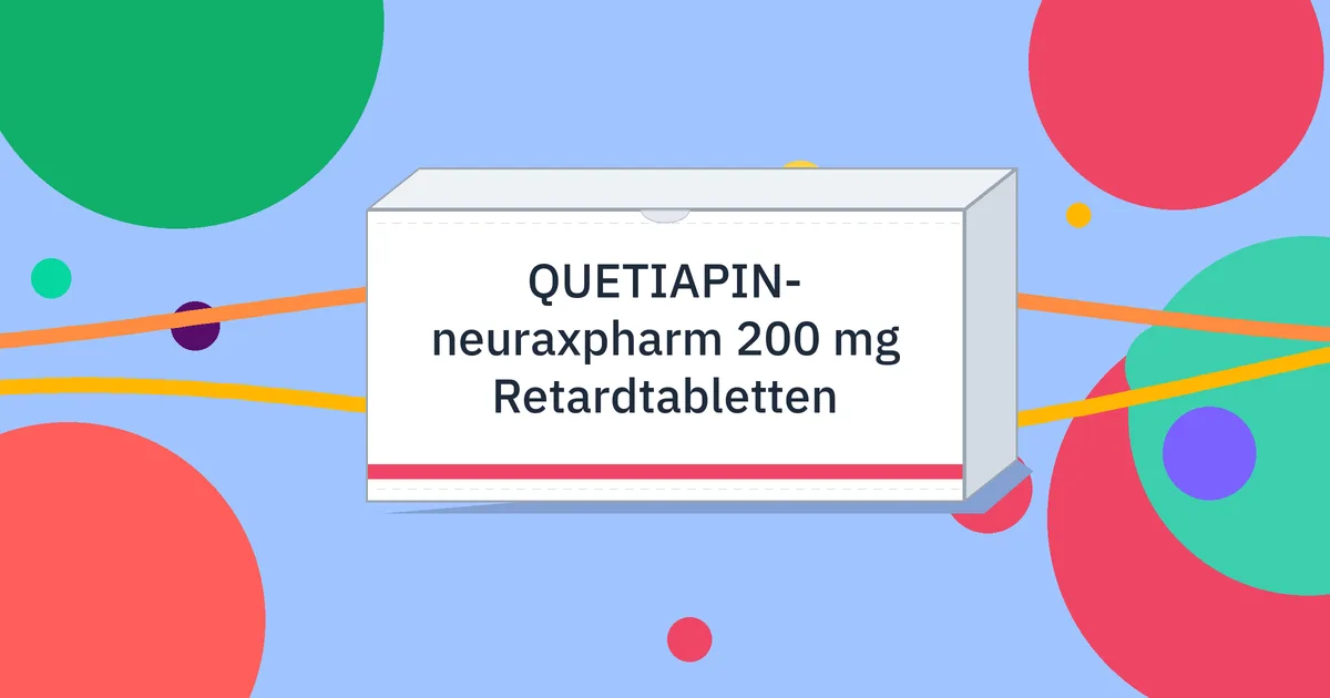 Symbolbild: Packung mit der Aufschrift QUETIAPIN-neuraxpharm 200 mg Retardtabletten (PZN 09445838) – Verfügbarkeit und Bezug in Apotheken in Frankfurt am Main