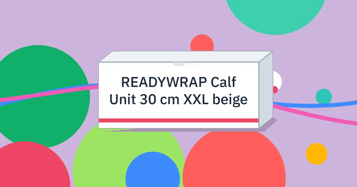 Symbolbild: Packung mit der Aufschrift READYWRAP Calf Unit 30 cm XXL beige (PZN 16567499) – Verfügbarkeit und Bezug in Apotheken in Frankfurt am Main