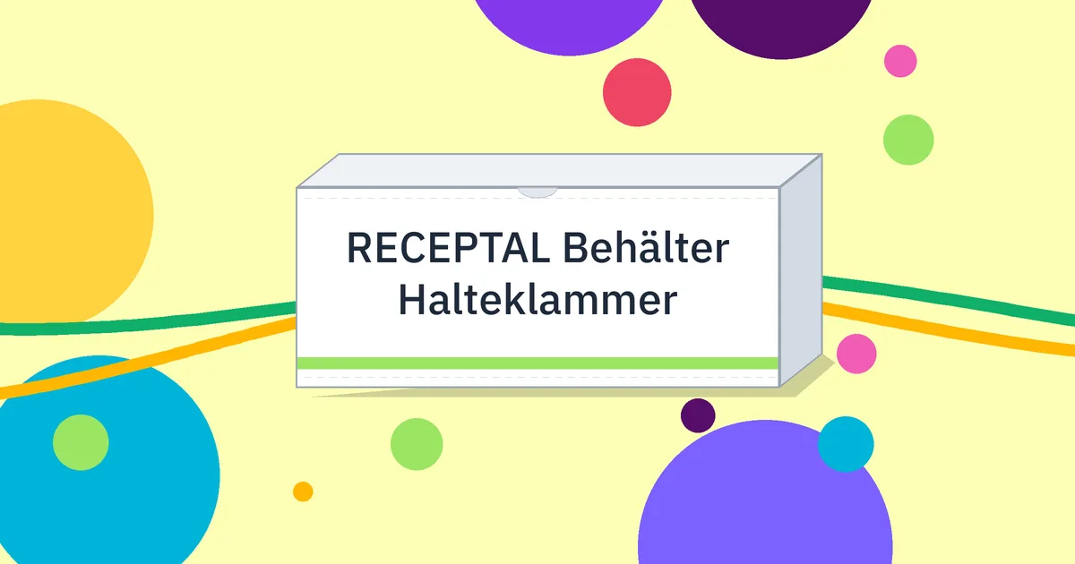 Symbolbild: Packung mit der Aufschrift RECEPTAL Behälter Halteklammer (PZN 01492749) – Verfügbarkeit und Bezug in Apotheken in Frankfurt am Main