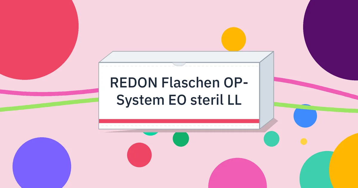 Symbolbild: Packung mit der Aufschrift REDON Flaschen OP-System EO steril LL (PZN 00636347) – Verfügbarkeit und Bezug in Apotheken in Frankfurt am Main