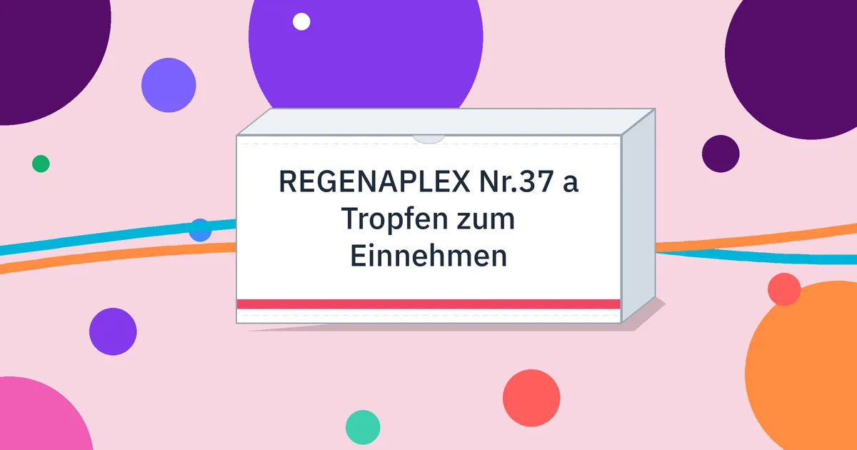 Symbolbild: Packung mit der Aufschrift REGENAPLEX Nr.37 a Tropfen zum Einnehmen (PZN 06871888) – Verfügbarkeit und Bezug in Apotheken in Frankfurt am Main